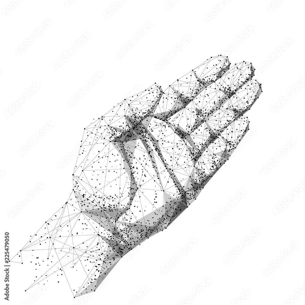 Human palm or wrist. Isolated black vector illustration in low-poly ...