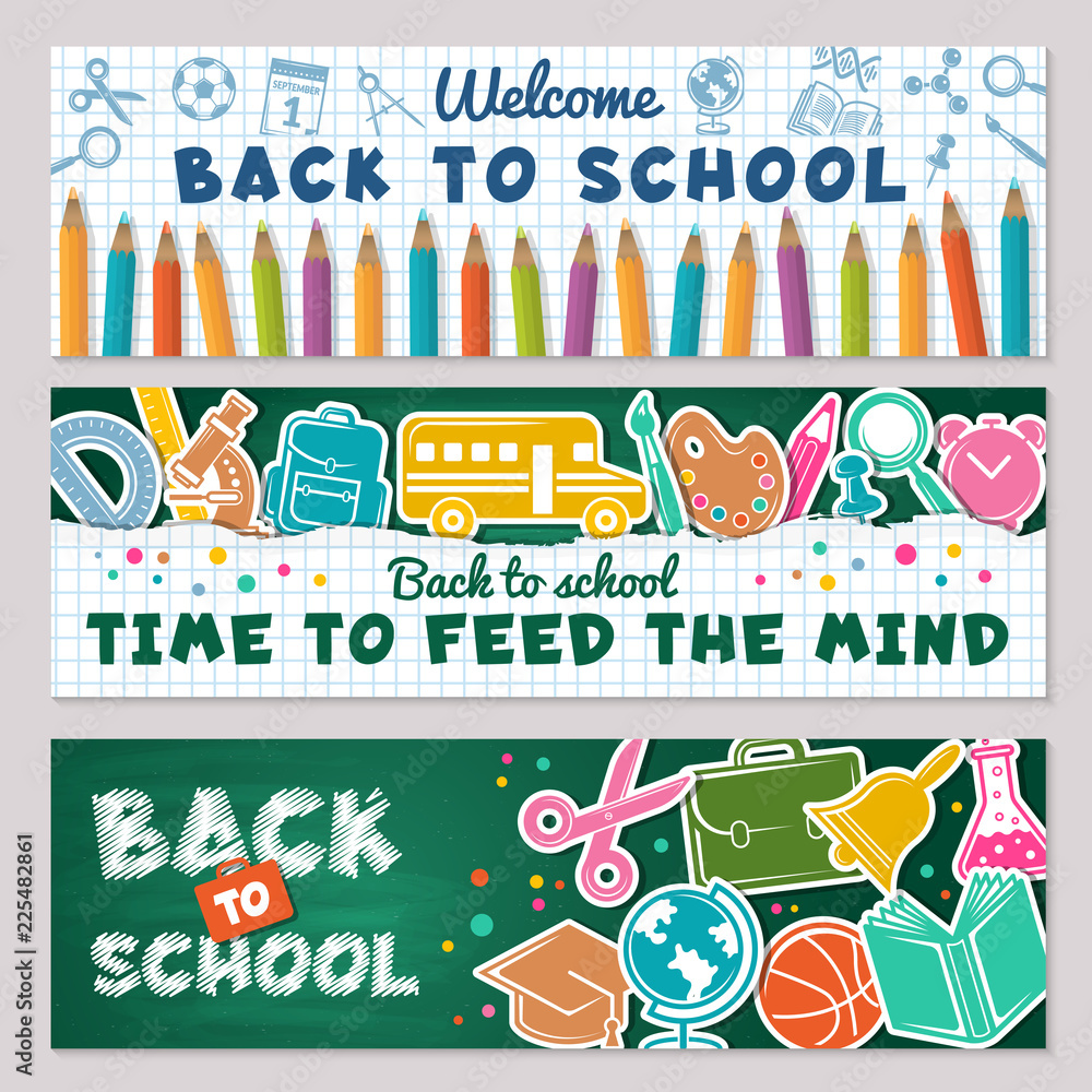 School banners. Vector illustrations for back to school banners. School ...