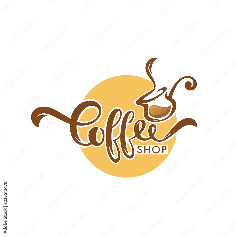 Sweet Coffee logo template design, vector hand drawn illustration with ...