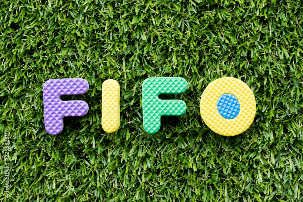 Color alphabet letter in word FIFO (Abbreviation of first in first out ...