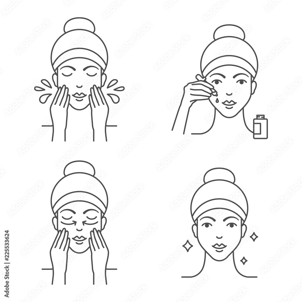 Skin care apply facial serum icons Stock Vector | Adobe Stock