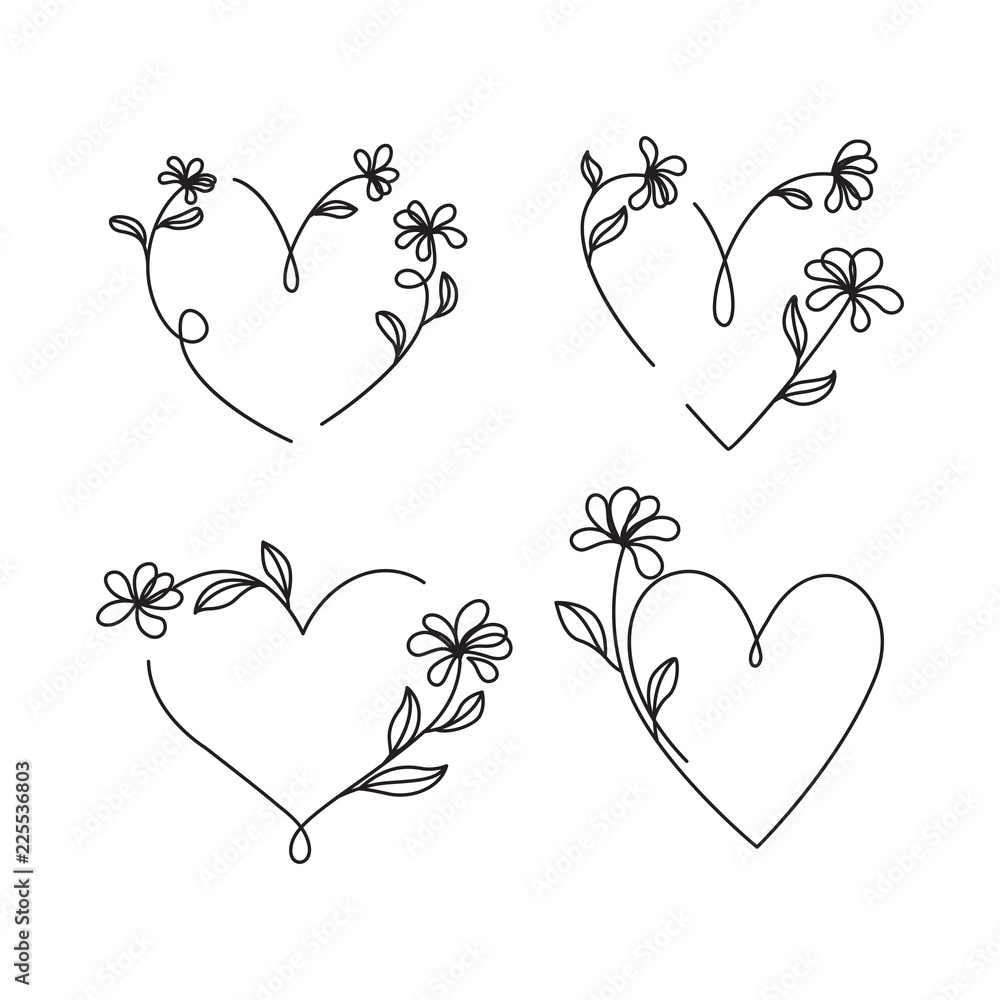 Vector of Hand Drawn Heart and Flower Doodles Ornamental Stock Vector ...