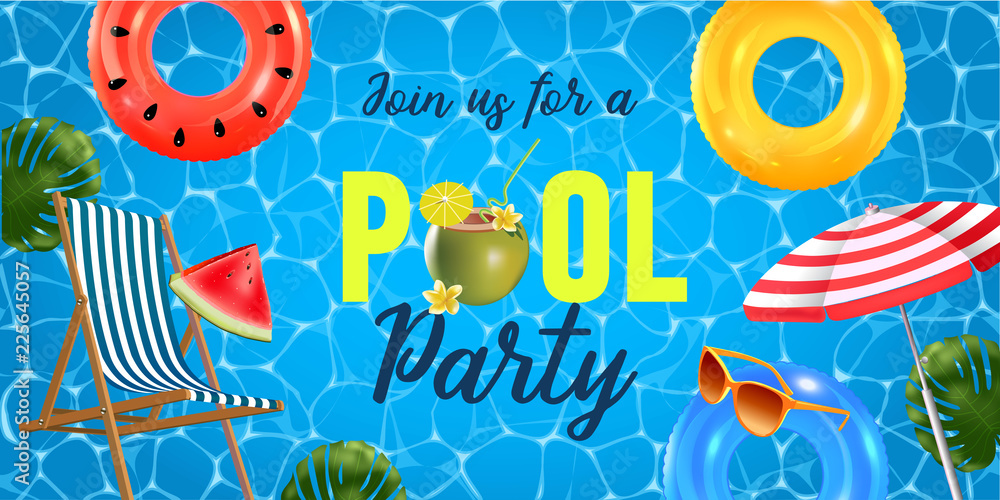 Pool party invitation vector illustration. Top view of swimming pool ...