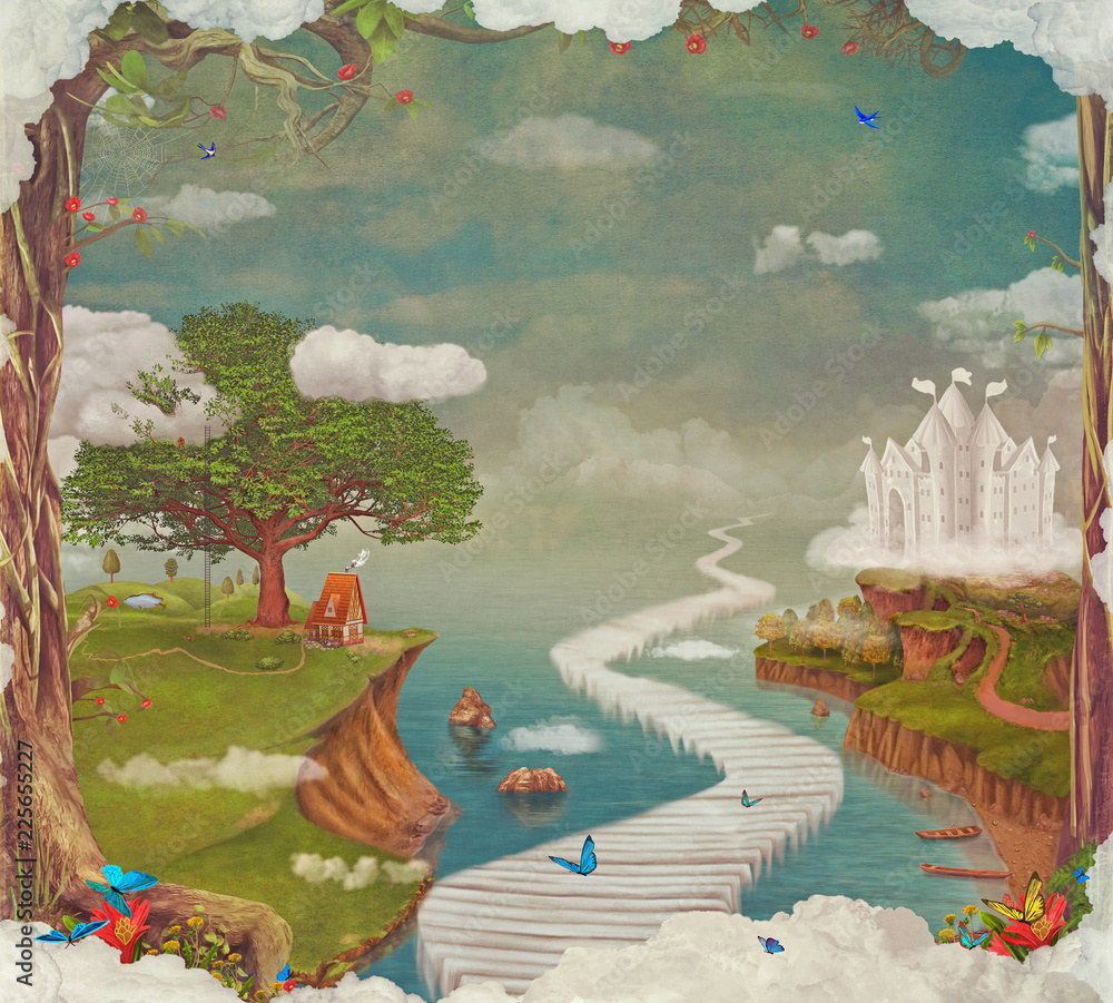 Fairy tale, cartoon background, digital art. Illustration of a ...