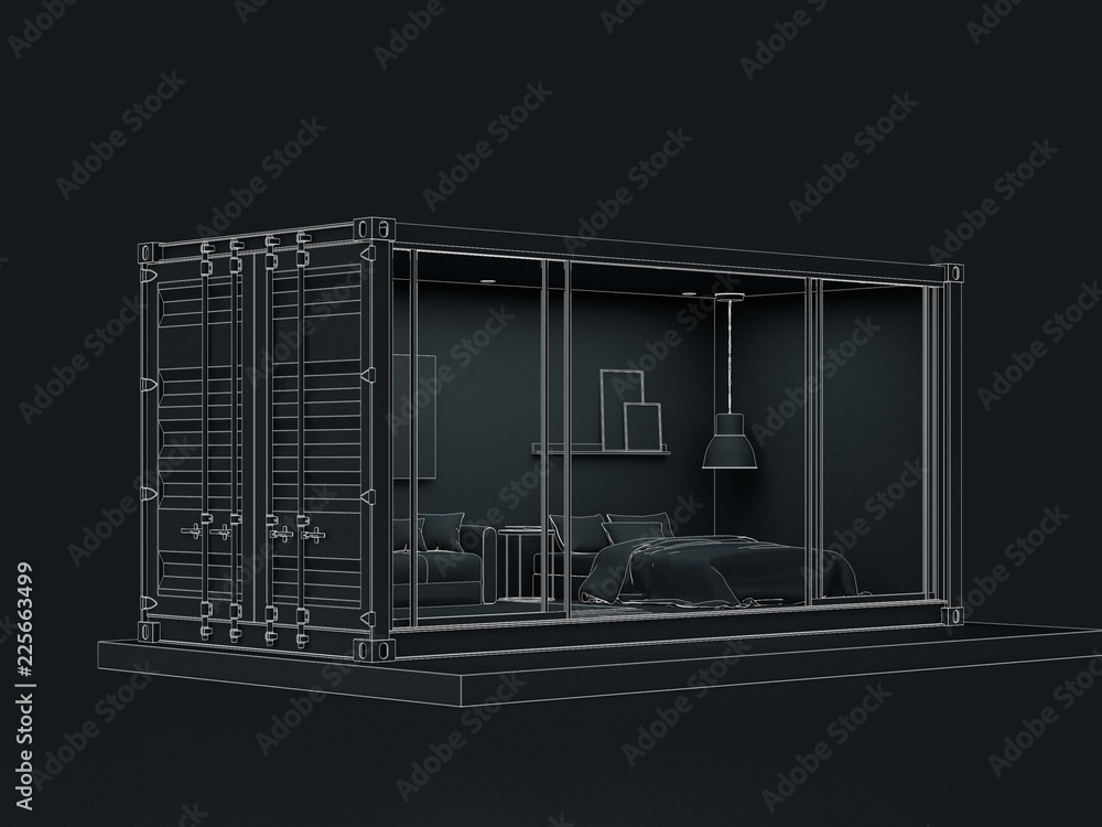 3D wireframe render of Container house exterior. Stock Illustration ...