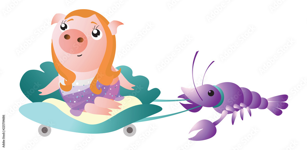 Cancer. Zodiac.A pig in a cart that drags crayfish.Chinese horoscope ...
