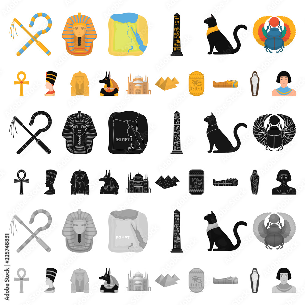 Ancient Egypt cartoon icons in set collection for design. The reign of ...