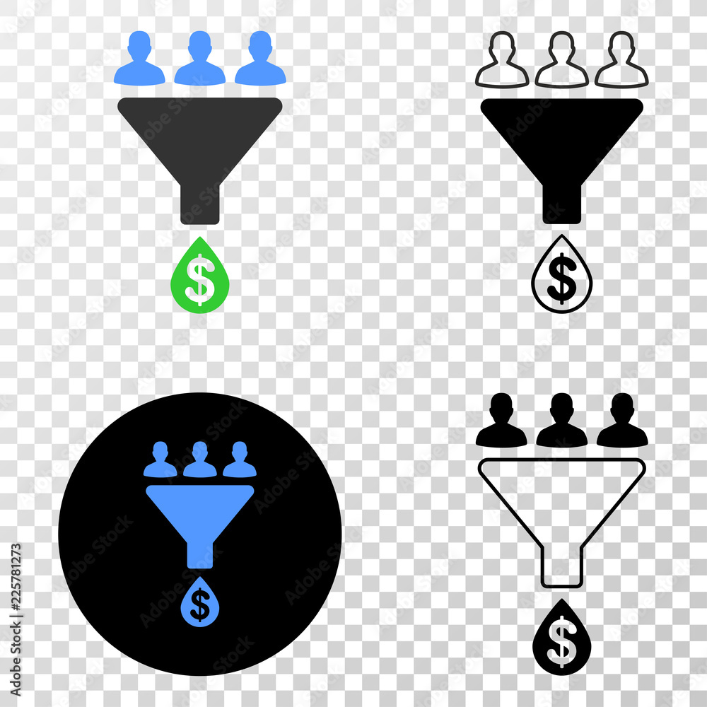 Sales funnel EPS vector pictogram with contour, black and colored ...