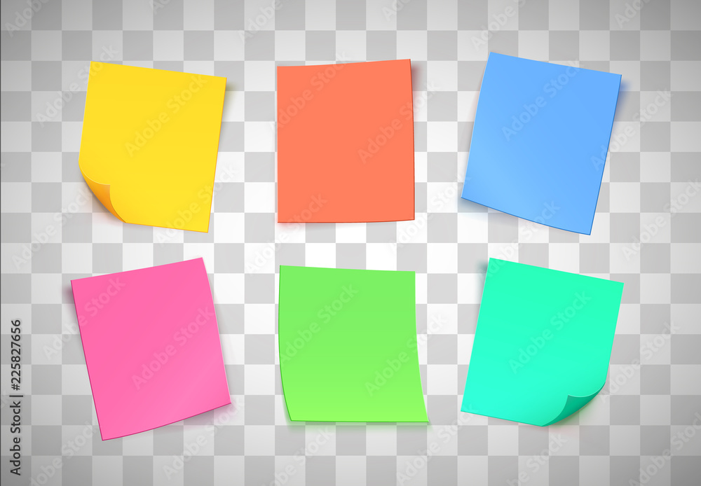 Multicolor paper notes on transparent background. Post it note. Vector ...