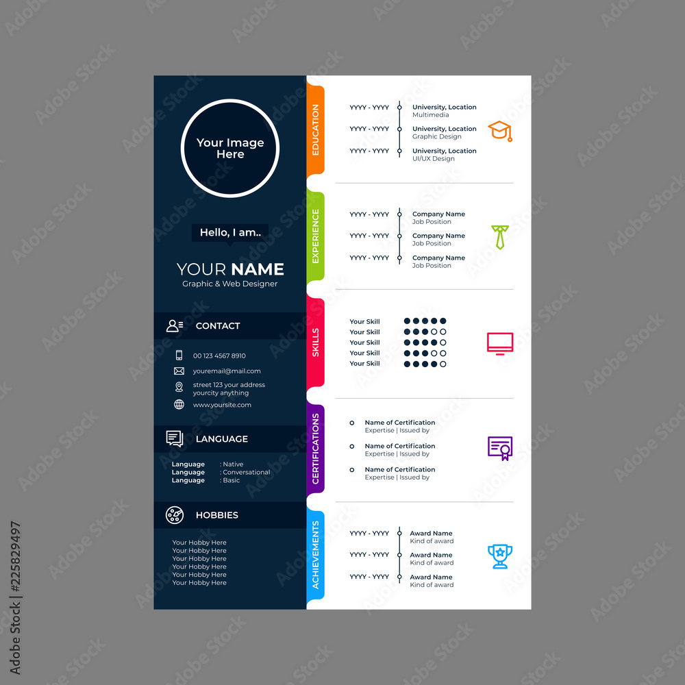 cv design with line icons vector Stock Vector | Adobe Stock