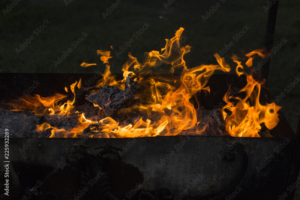 Flaming fire. Documents burning. Dance of fire spirits. Ignition of ...