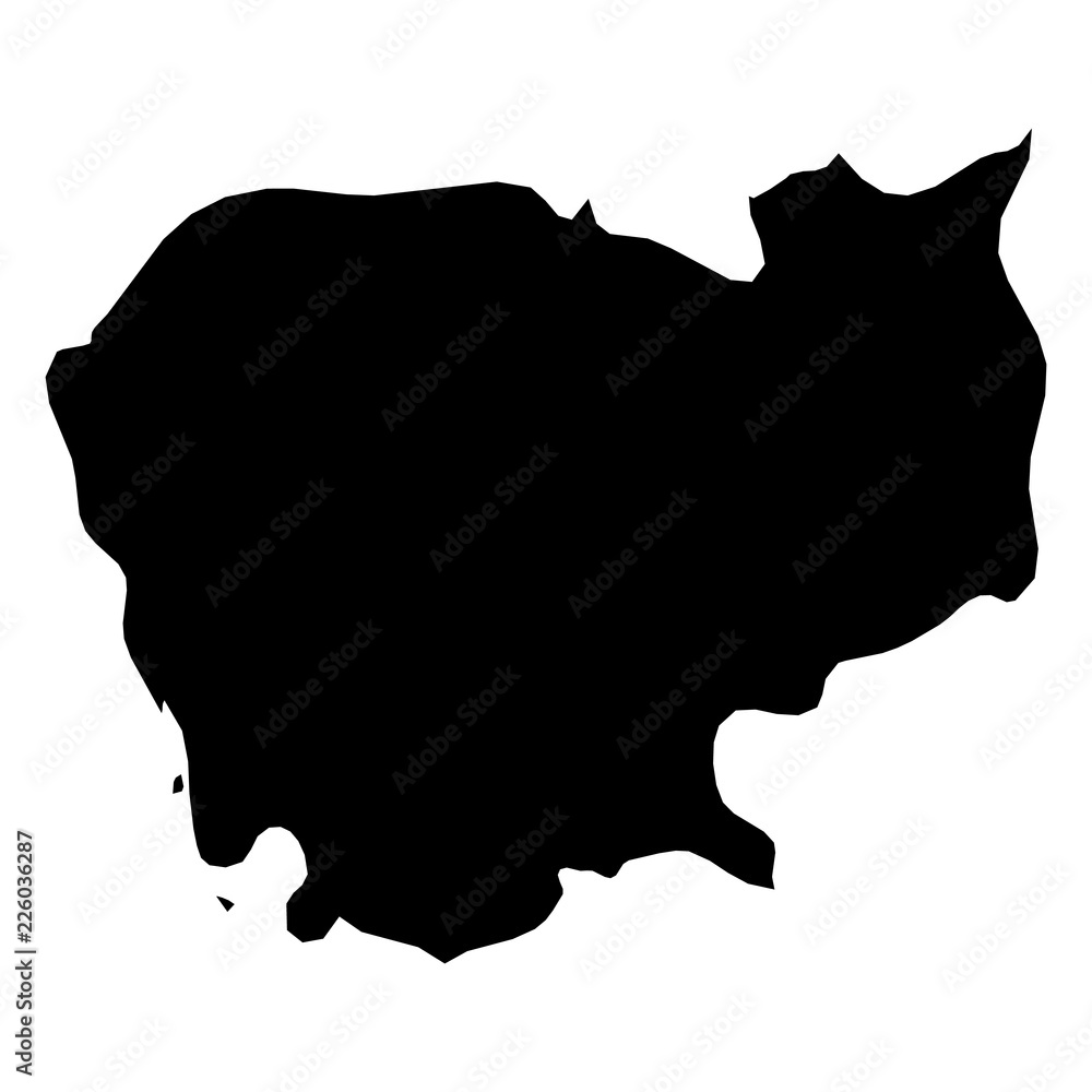 Vetor Cambodia - solid black silhouette map of country area. Simple ...