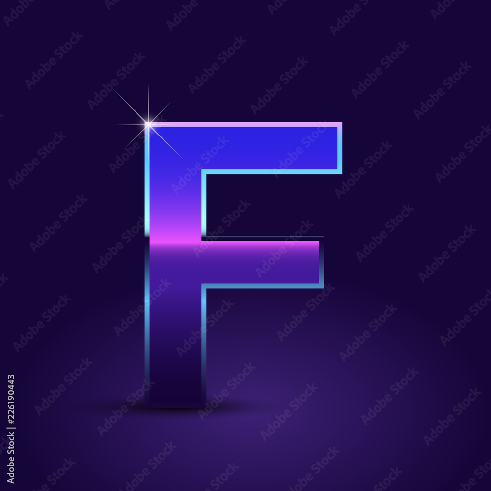 80's retro letter F uppercase vector font isolated on dark violet ...