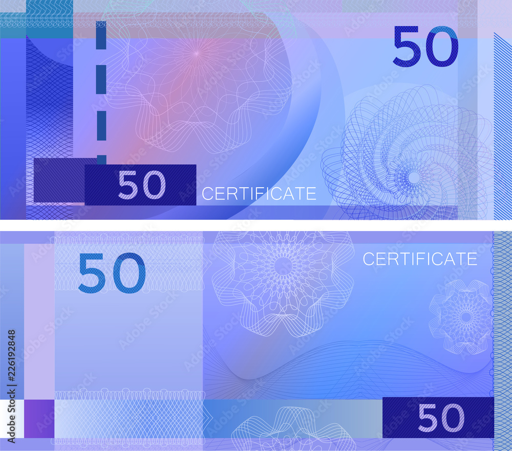Voucher template banknote 50 with guilloche pattern watermarks and ...