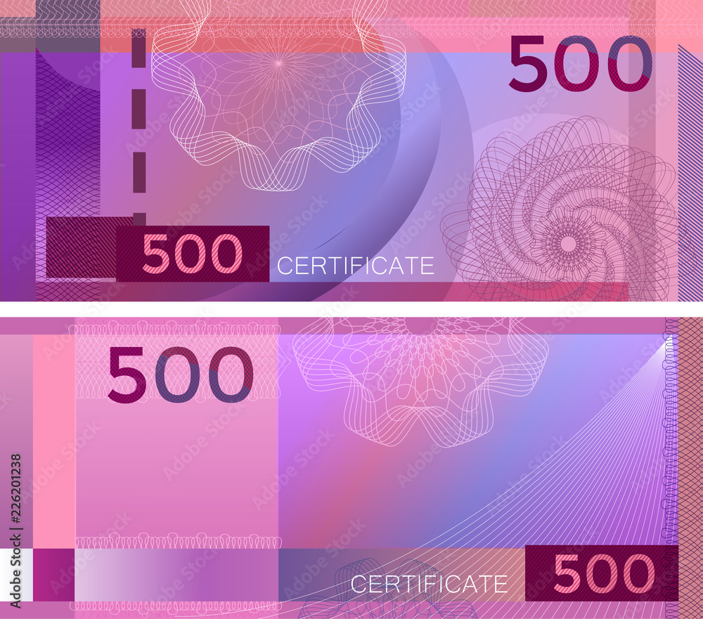 Voucher template banknote 500 with guilloche pattern watermarks and ...
