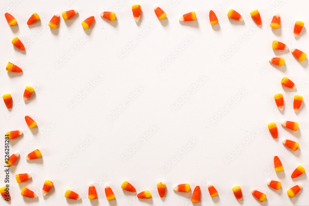 Candy Corn Frame against a white background Top View Flat Lay, Modern ...
