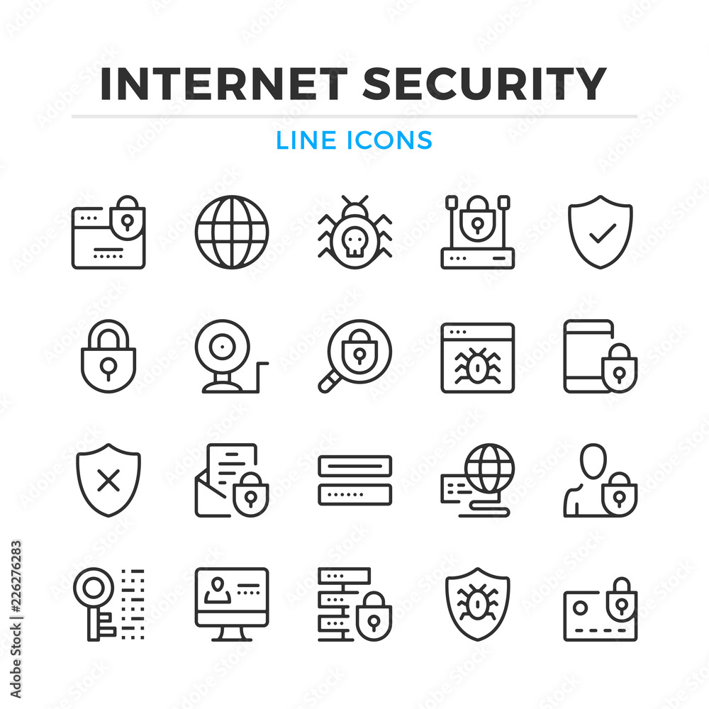Internet security line icons set. Modern outline elements, graphic design concepts, simple ...