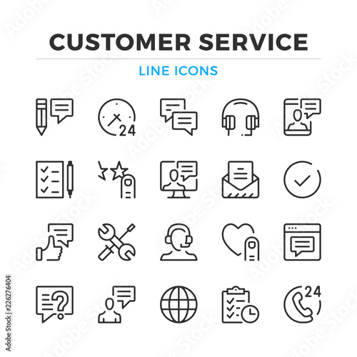 Customer service line icons set. Modern outline elements, graphic ...