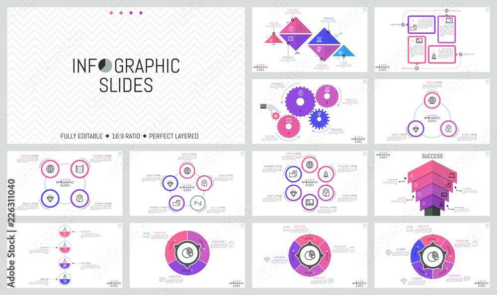 Big bundle of simple infographic design templates. Diagrams with round ...