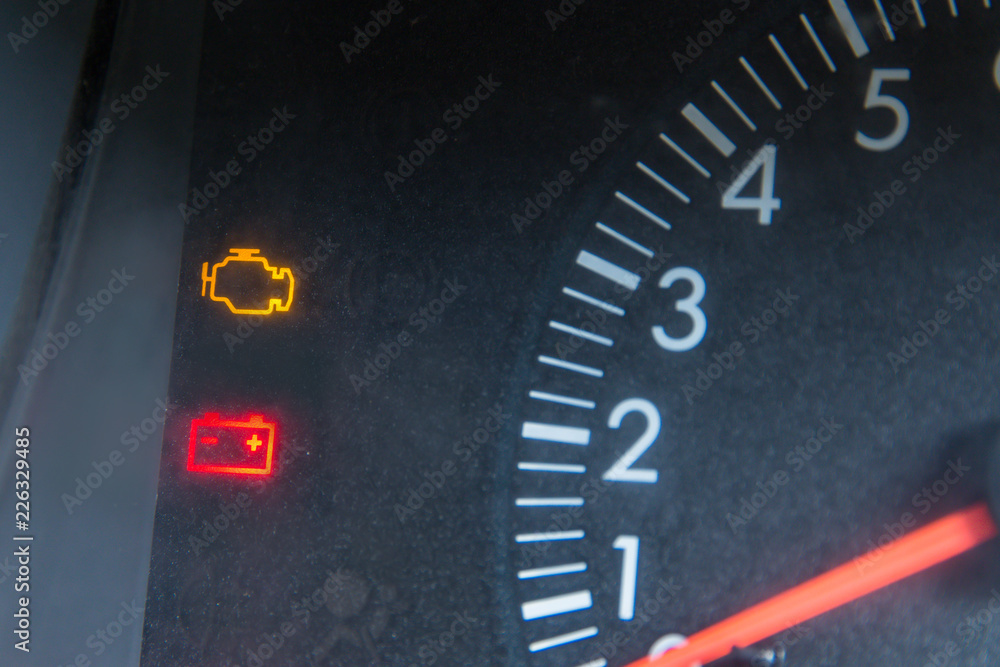 Screen display of car status warning light on dashboard panel symbols ...