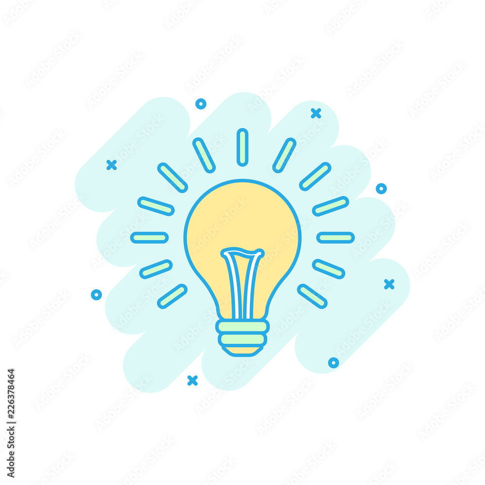 Cartoon colored halogen lightbulb icon in comic style. Light bulb ...