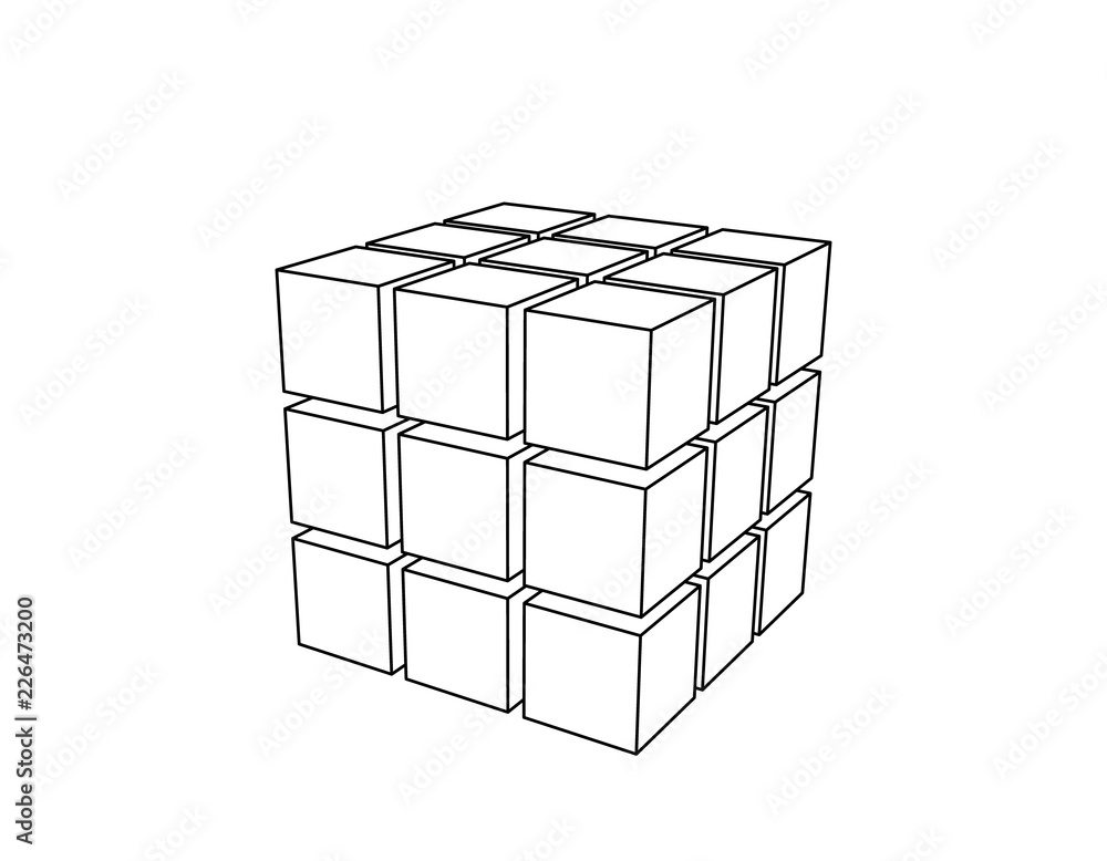 Abstract 3d cube from cubes. Vector outline illustration. Stock Vector ...