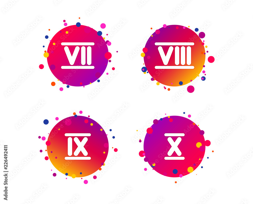 Roman numeral icons. 7, 8, 9 and 10 digit characters. Ancient Rome ...