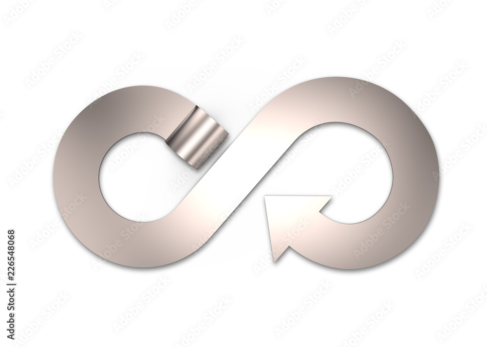 Circular economy concept. Gray metal roller and arrow infinity ...