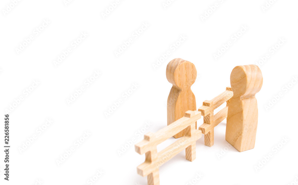 Two people are talking over the fence. People spread rumors and lies ...