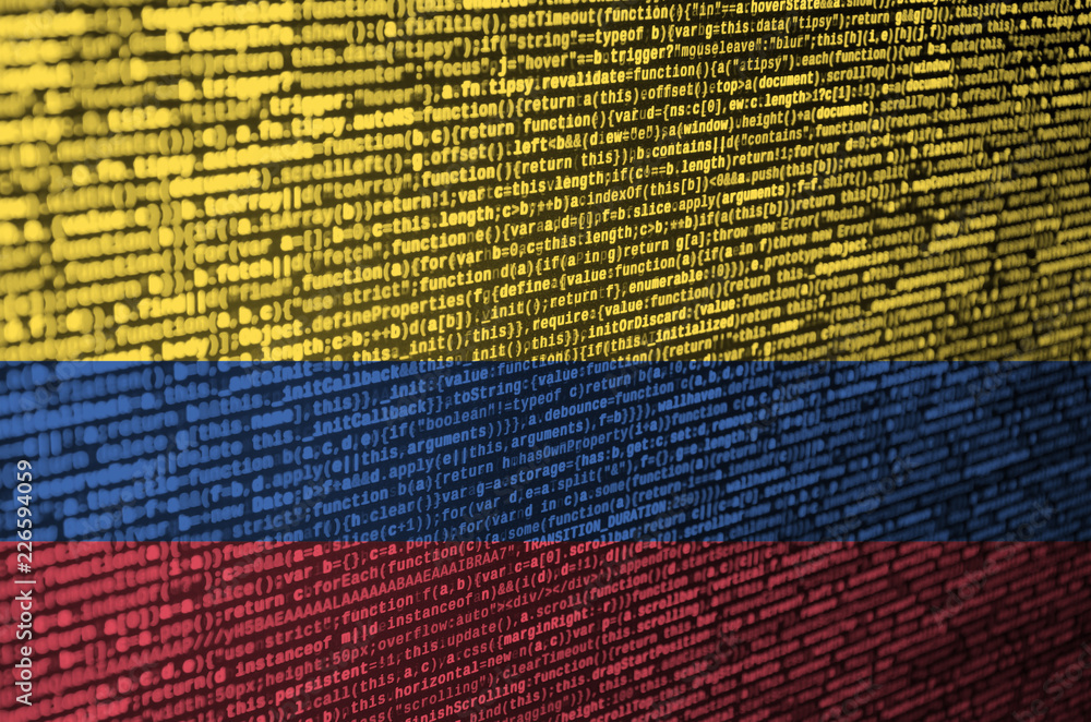 Colombia flag is depicted on the screen with the program code. The ...