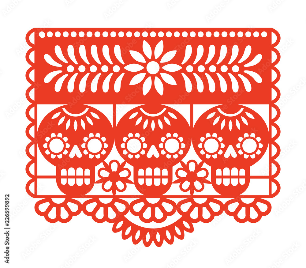 Dia de los Muertos. Papel Picado. Vector illustration of traditional ...