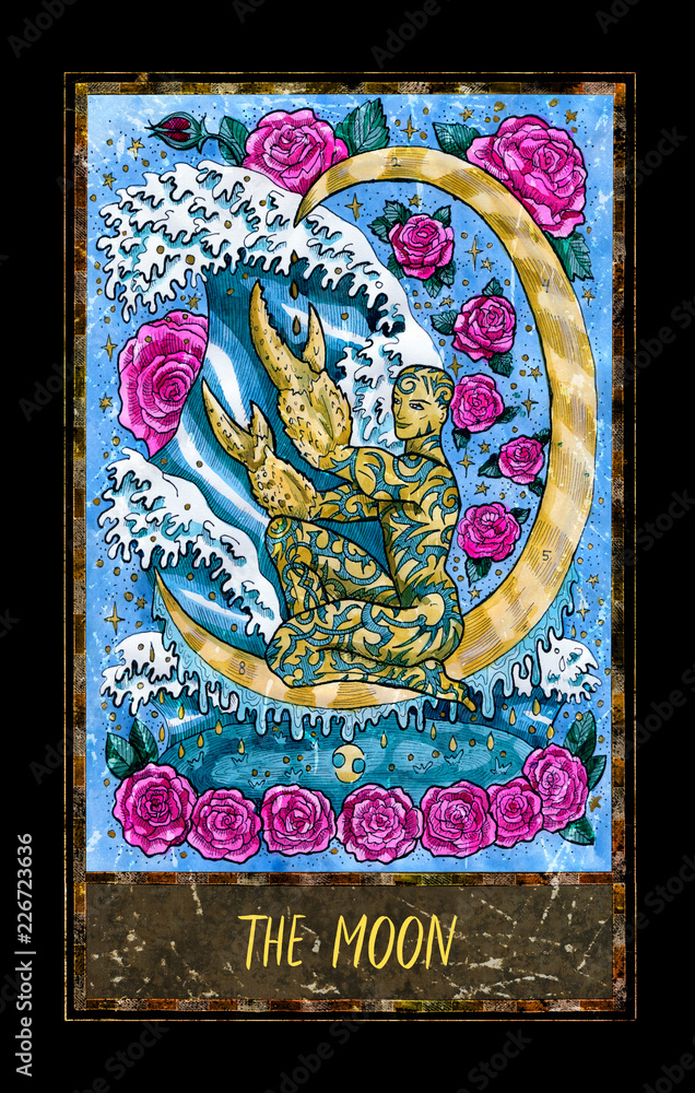 Moon. Major Arcana tarot card. The Magic Gate deck. Fantasy graphic ...