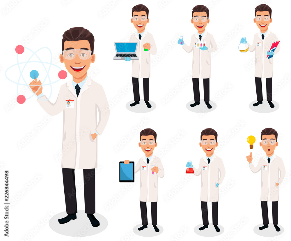 Scientist man. Handsome cartoon character Stock Vector | Adobe Stock