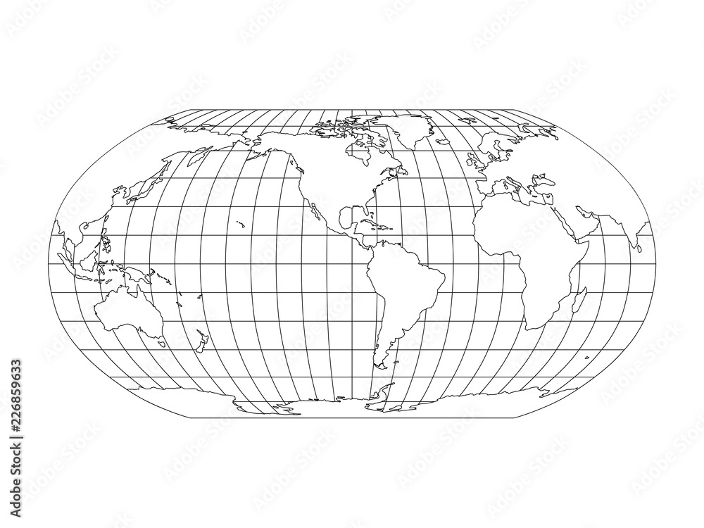World Map in Robinson Projection with meridians and parallels grid ...