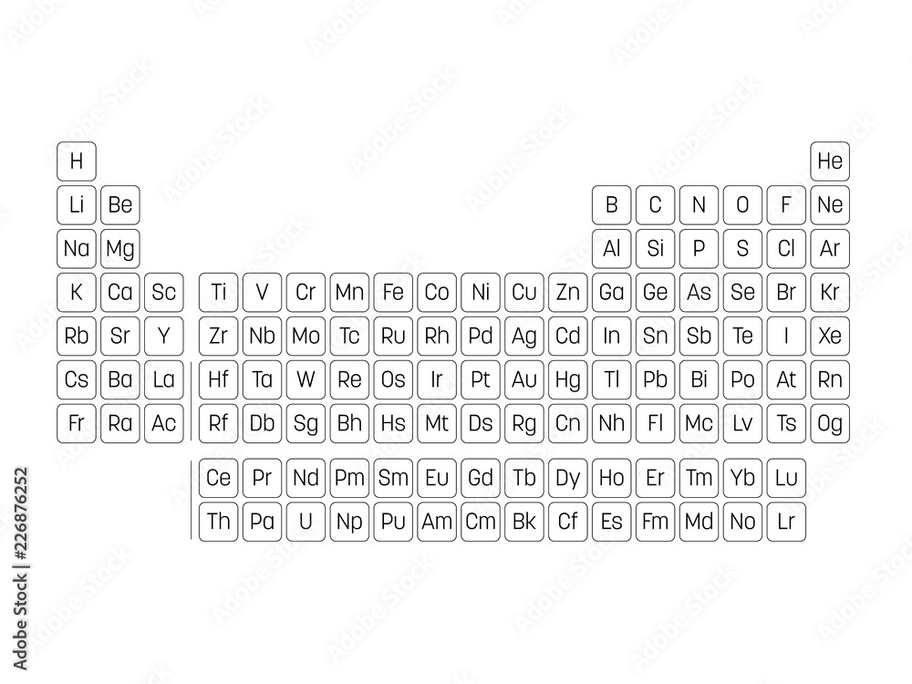 Periodic table of elements. Simple table with symbols of chemical ...