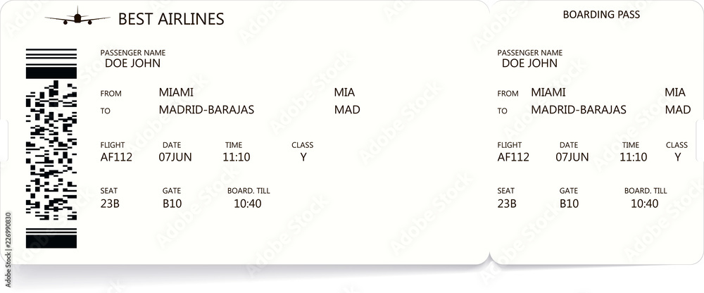 Pattern of a boarding pass and air ticket with barcode. Realistic ...