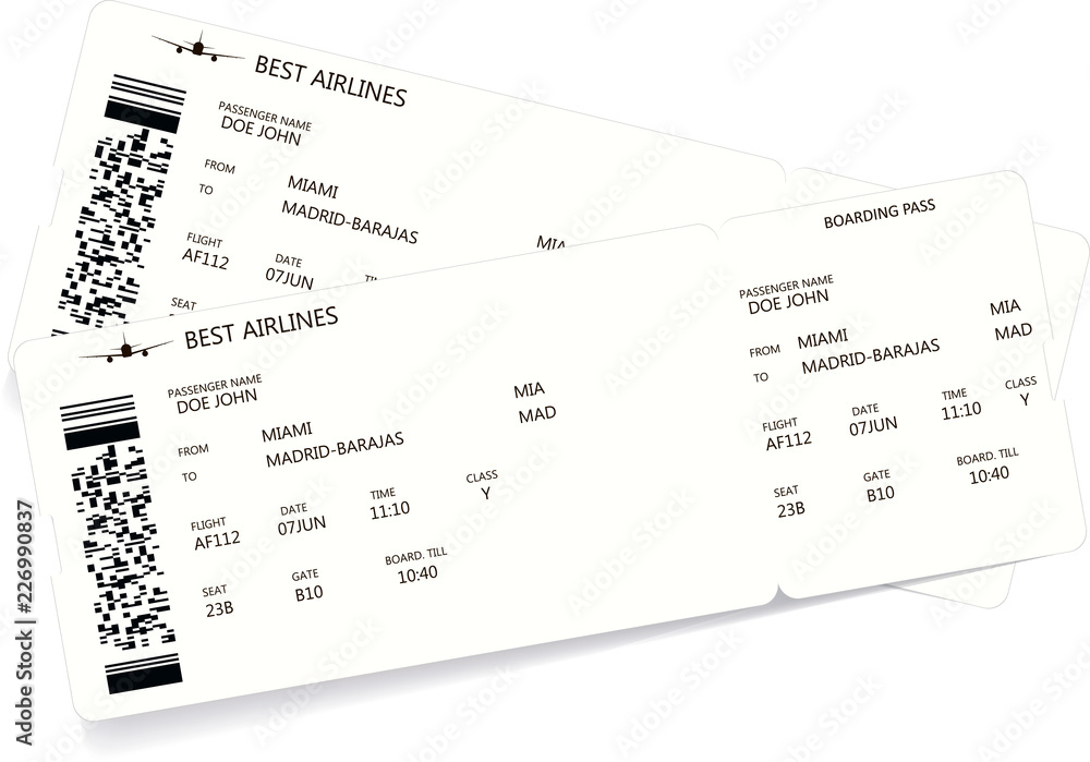 Pattern of a boarding pass and air ticket with barcode. Realistic ...