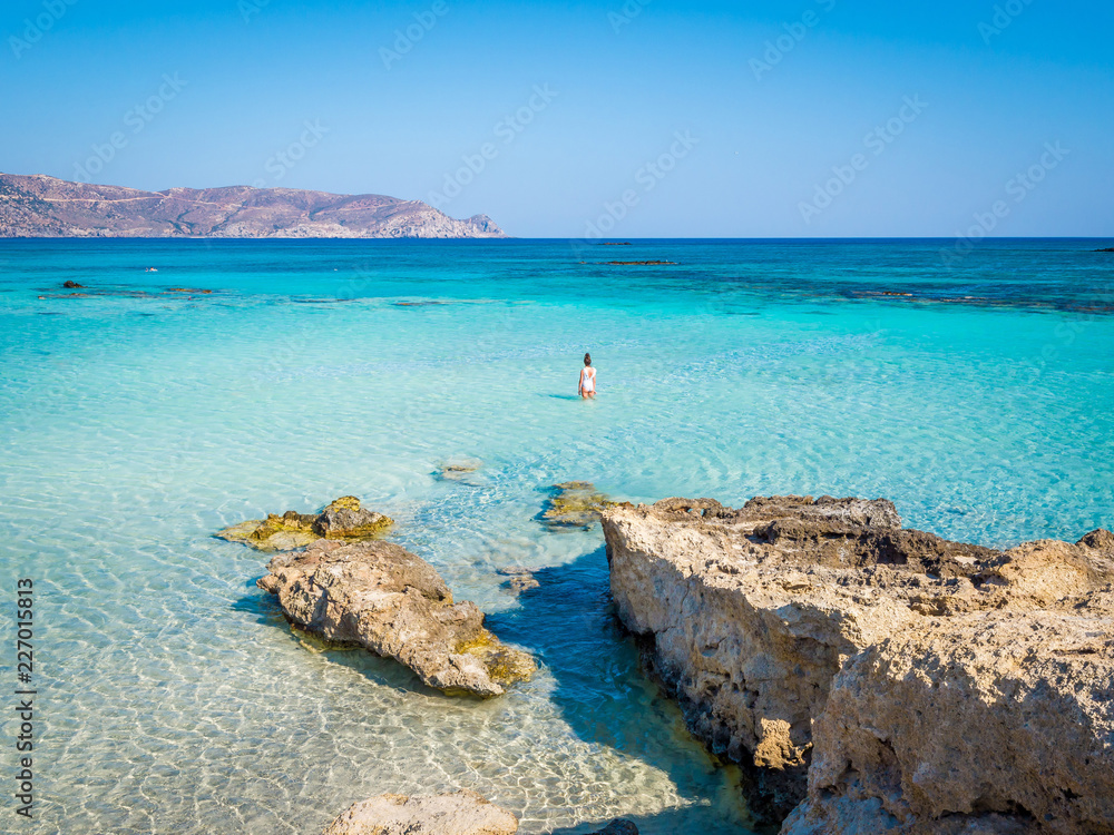 Stock-Foto „Crete, Greece - Jul 14, 2018: Elafonisi, a paradise beach ...