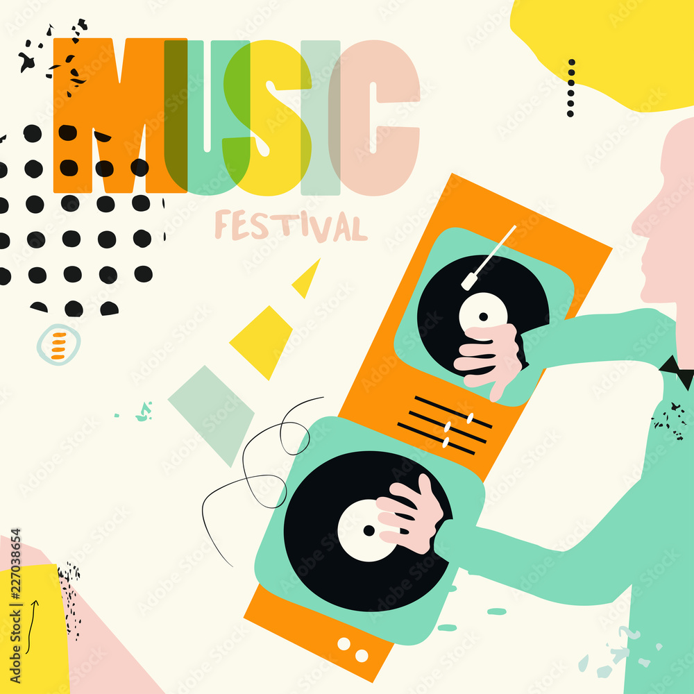 Music colorful background for dj mixing flat vector illustration ...