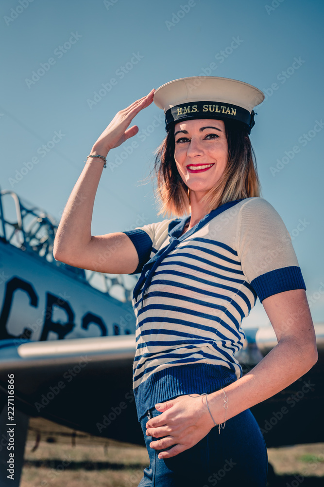 Pinup et Avion ancien Stock Photo | Adobe Stock