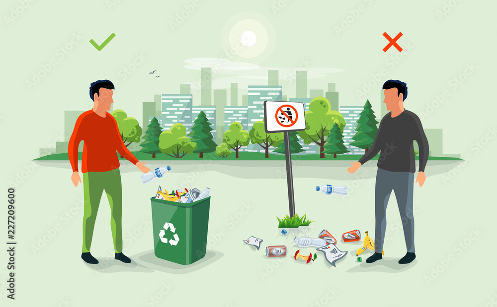Стоковое векторное изображение «Correct and wrong behavior of littering ...