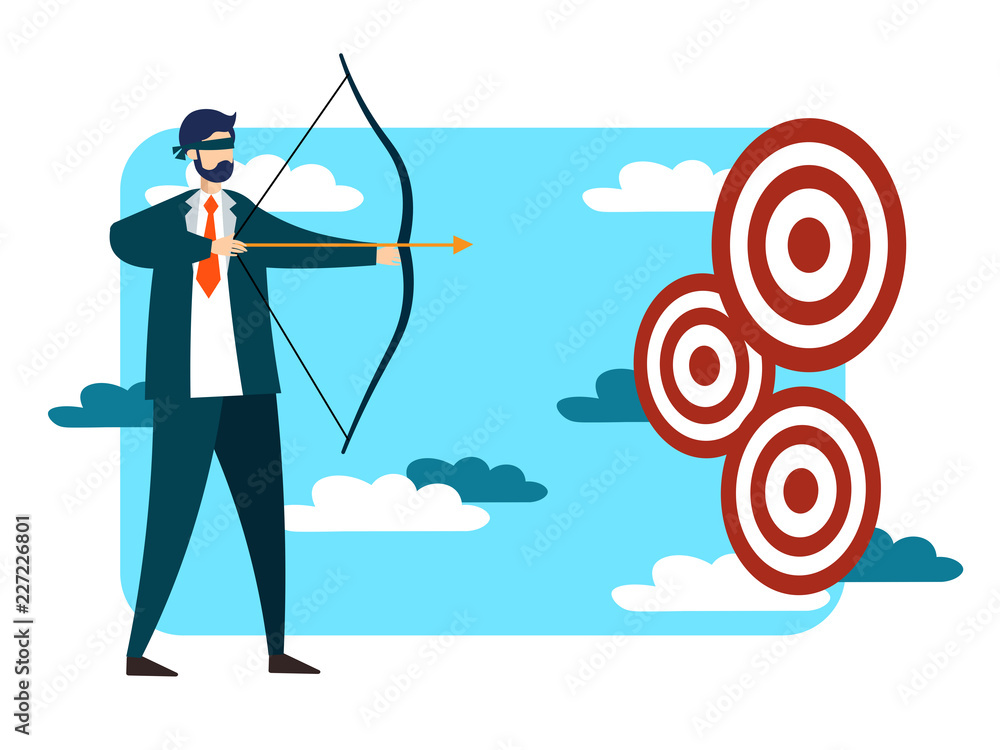 Blindfolded businessman trying to hit target or achive goal. Business ...