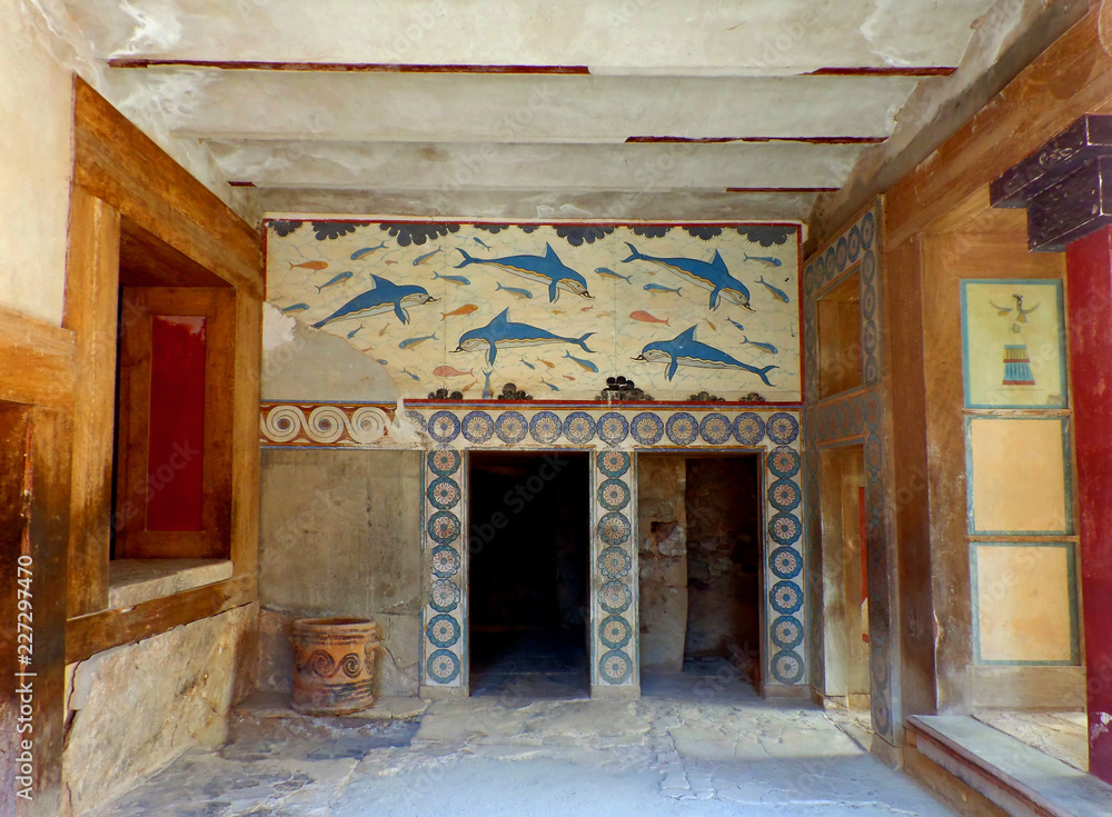 Famous Dolphin Fresco of The Queen's Megaron in the Archaeological Site ...
