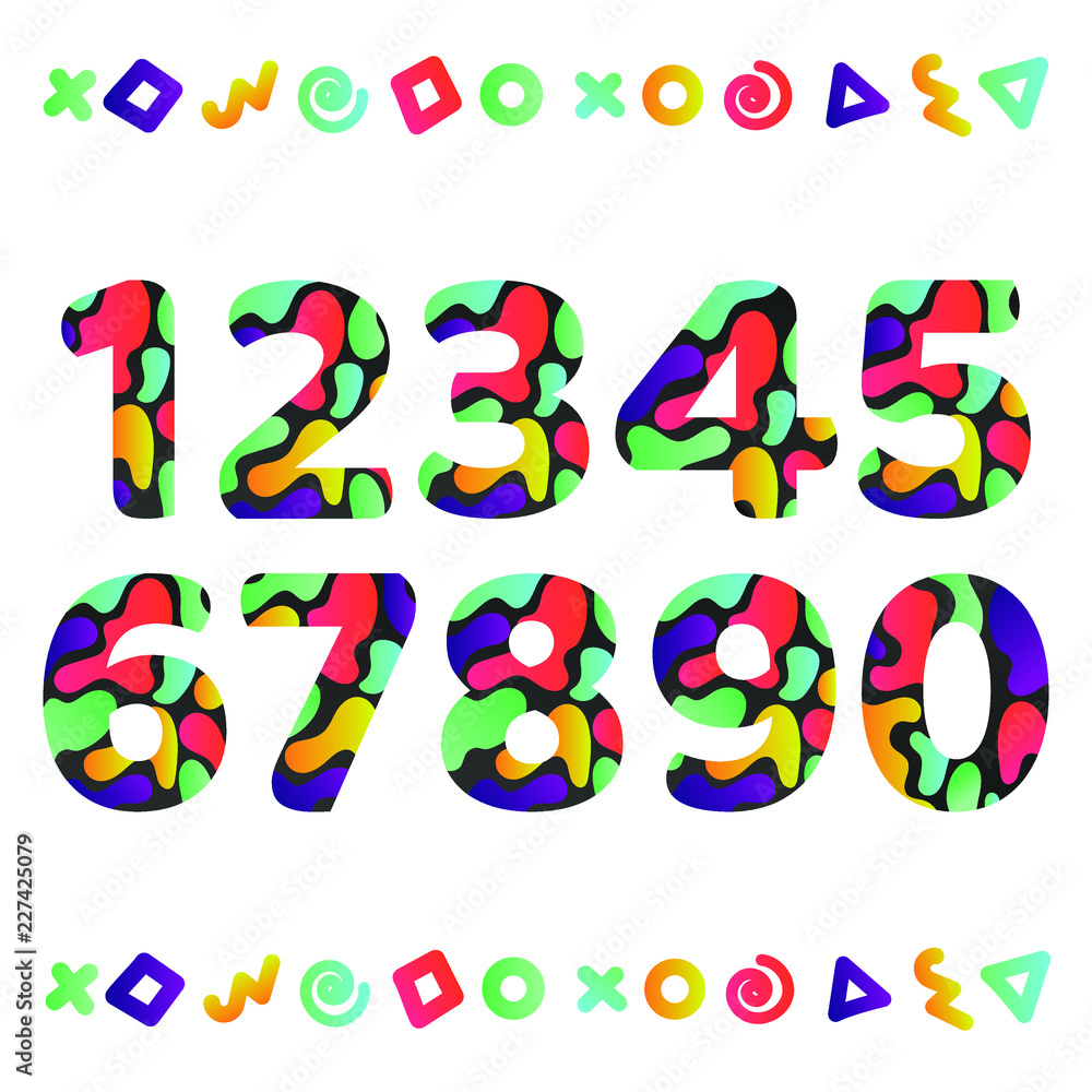 Set of glossy round cirle curvy gradient numbers with retro 80s-90s ...