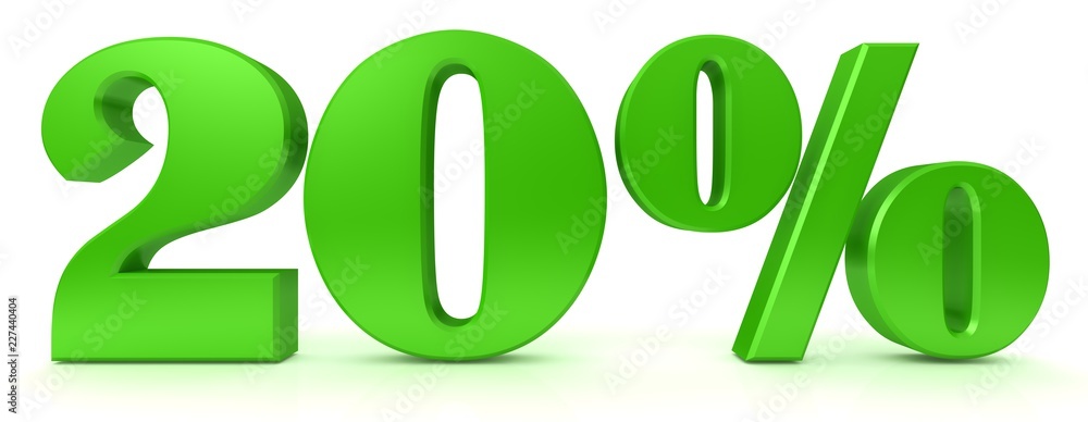 percentage percent sign per cent symbol 20 % green 3d render graphic ...