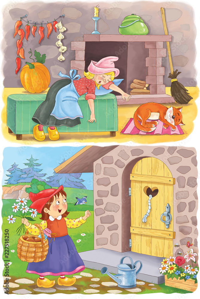 Cinderella. Little Red Riding Hood. Two fairy tales. Coloring page ...