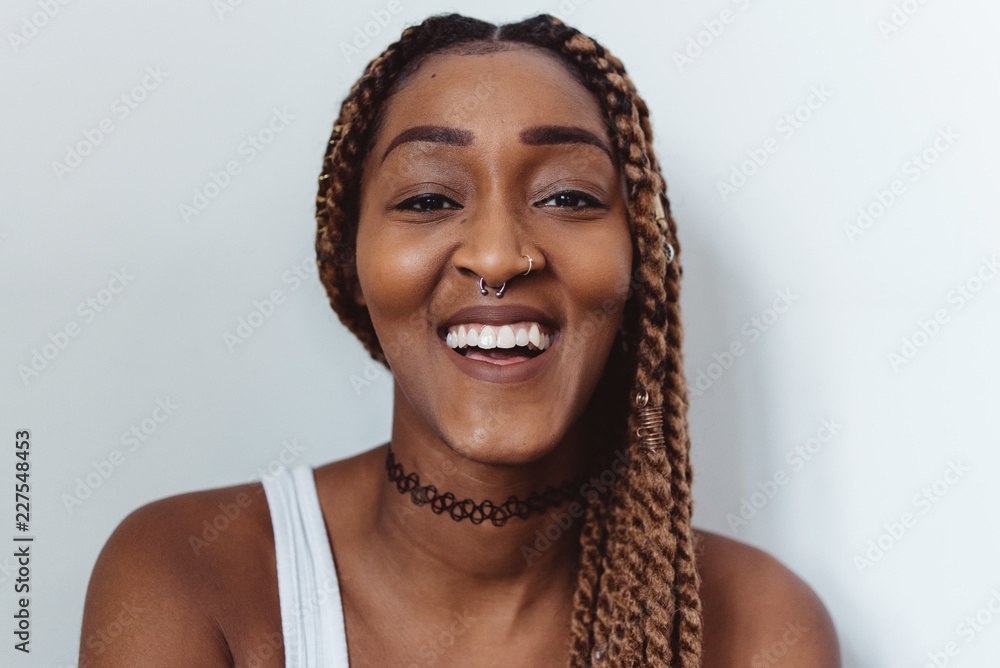 Photo Stock Portraits of a beautiful black woman in her twenties at ...
