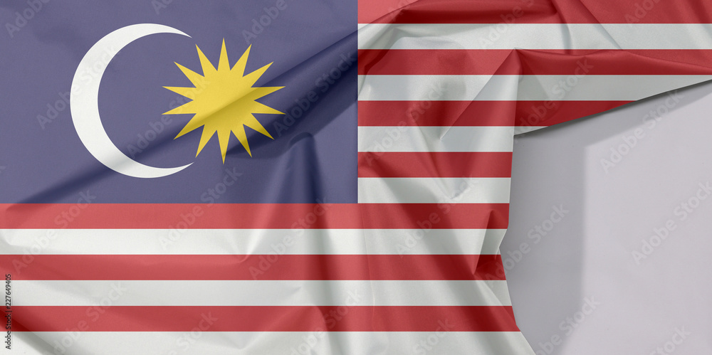 Malaysia fabric flag crepe and crease with white space, blue red white ...