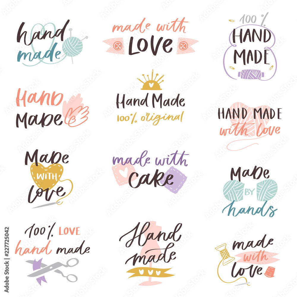 Handmade vector hand made craft label typography and handicraft ...