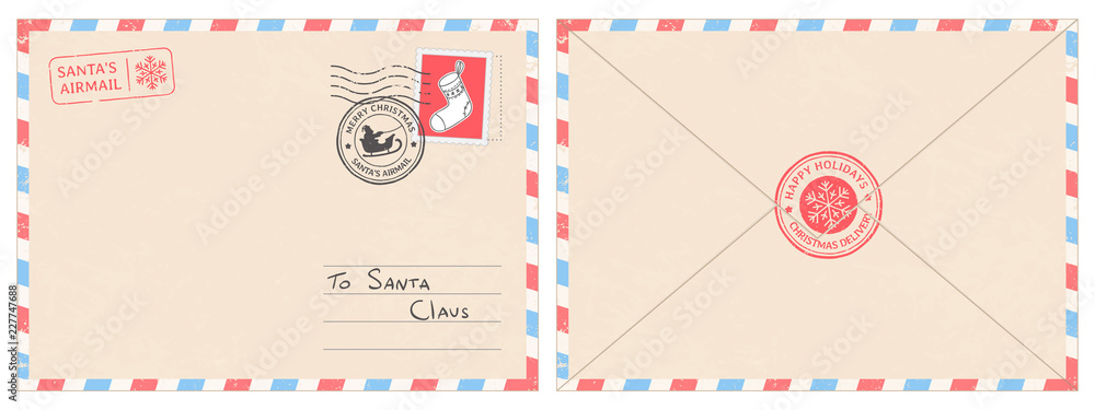 Dear santa claus mail envelope. Christmas surprise letter, child ...
